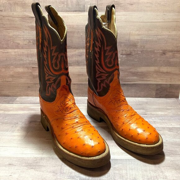 Lucchese | Shoes | Lucchese 200 Orange Brown Ostrich Leather Western ...